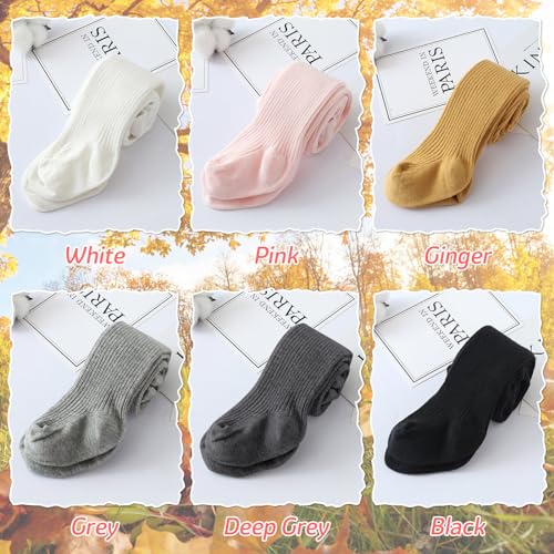6 Pack Baby Girls Tights Solid Cable Knit Thick Cotton Legging Pants Stocking Pantyhose for Infants Toddlers 1-8T