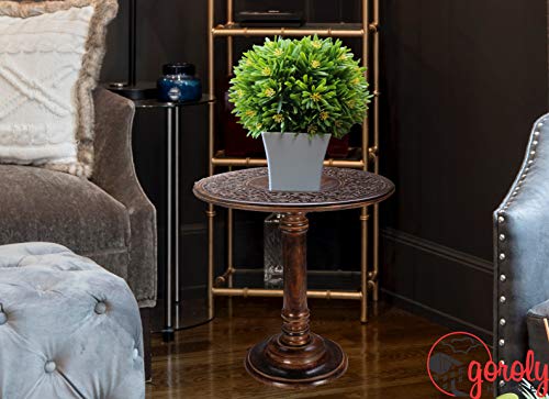 Coffee Table Wooden With Single Pillar, Wooden End Table, Small Table, Night Stand, Desk Side Table, Bedside Table, Entry Table, Living Room Side Table for Magazines, Books & Plants-18x22 Inch Burnt