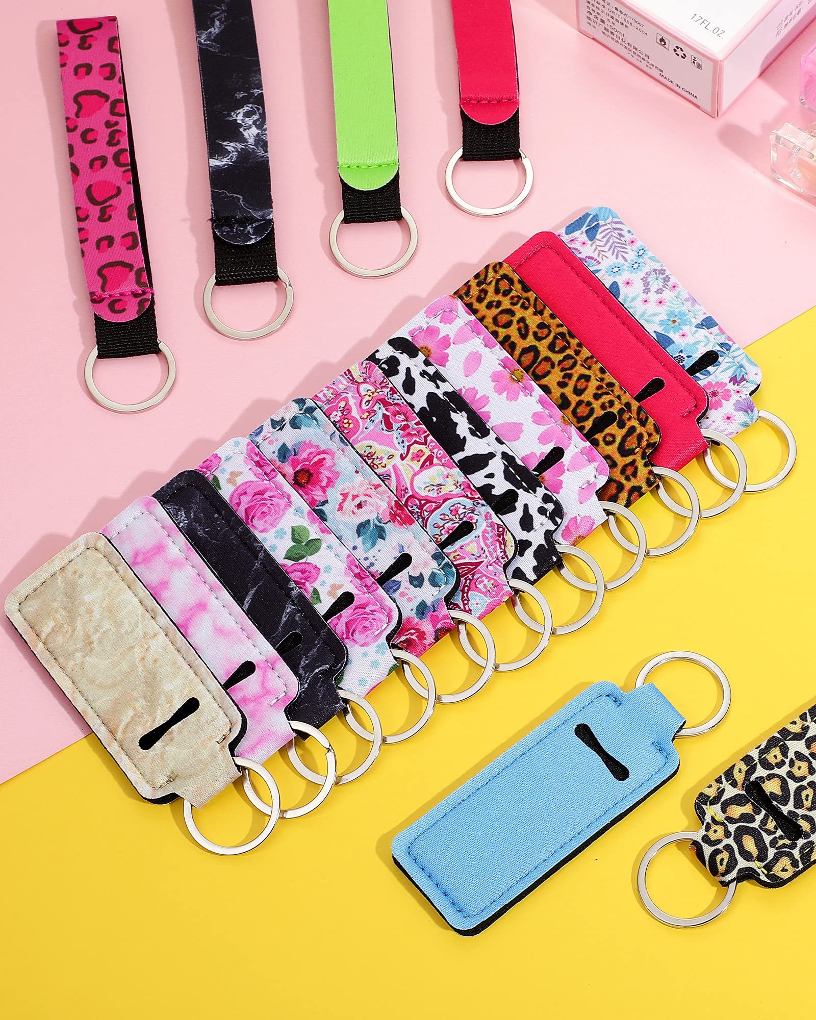 40 Pieces Lipstick Holder Keychain Wrist Lanyard Set Clip-on Sleeve Lipstick Pouch Lip Balm Keyring Holder Protective Cases with Rings for Women Travel Accessories, Assorted Styles