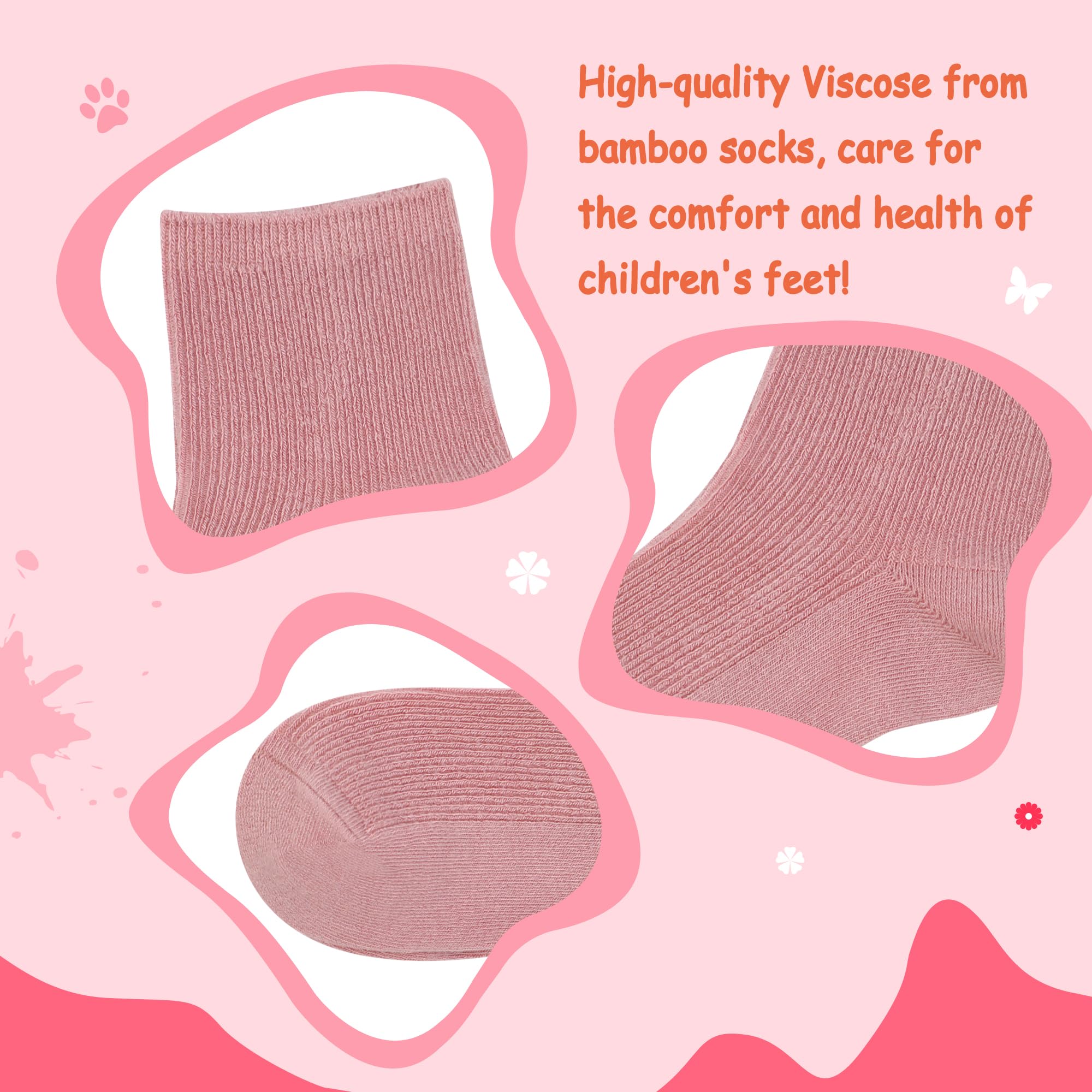 SERISIMPLE Viscose Bamboo Stretch Kids Ankle Socks Breathable Lightweight for Toddler Preschool Thin Soft Baby Socks 5 Pairs (Assorted, Small)