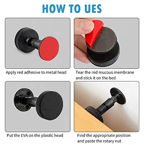 2PCS Black Adjustable Bed Frame Anti-Shake Tool, Headboard Stoppers with Free Furniture Pads and Screws, No More Creaking, Protect The Wall from Banging, Easy to Install (1.1-2.5in)