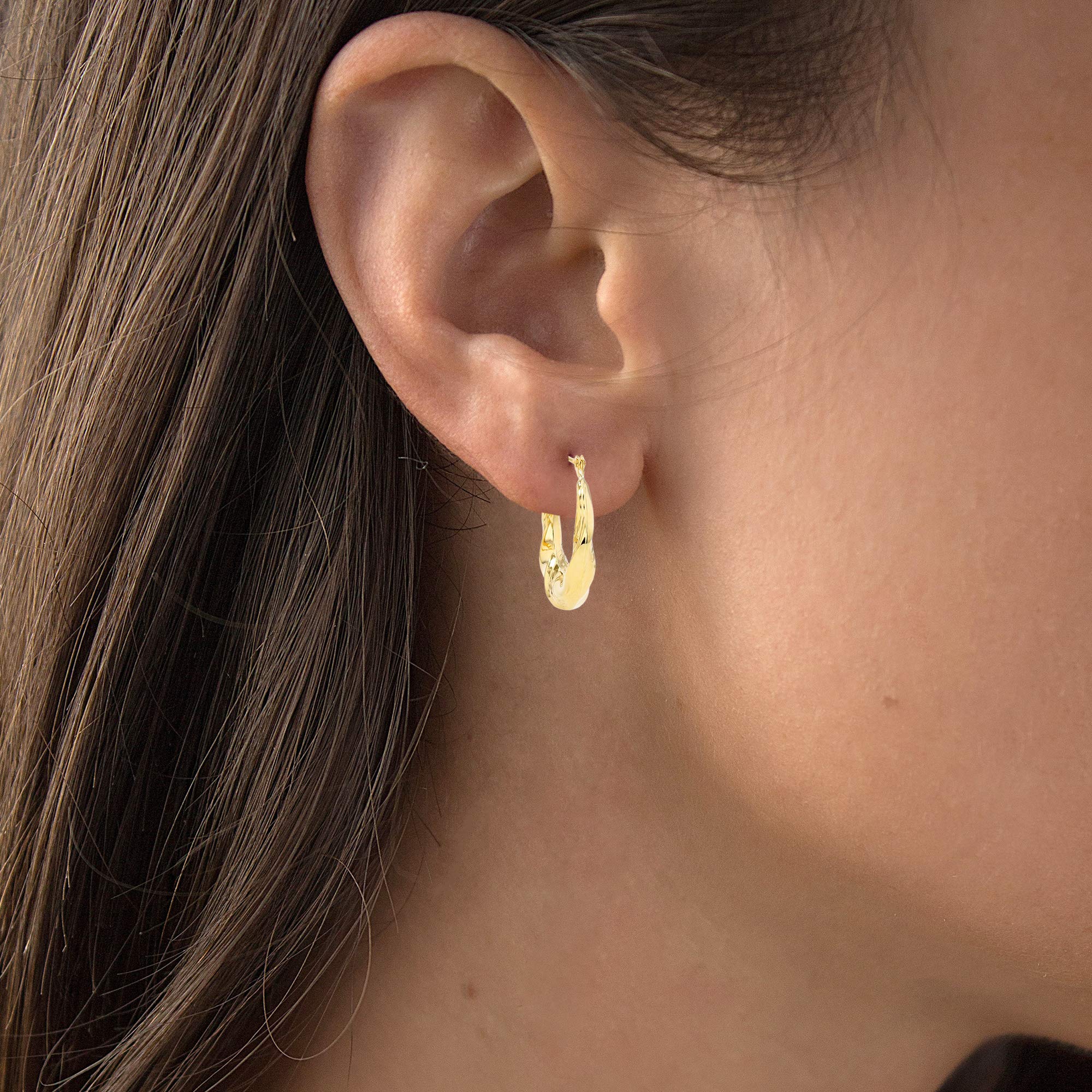 14K Yellow Gold Diamond Cut & Polished Twisted Hoop Earrings For Women | 4x20mm Hoops | Earrings For Sensitive Ears | Solid Gold Earrings For Women