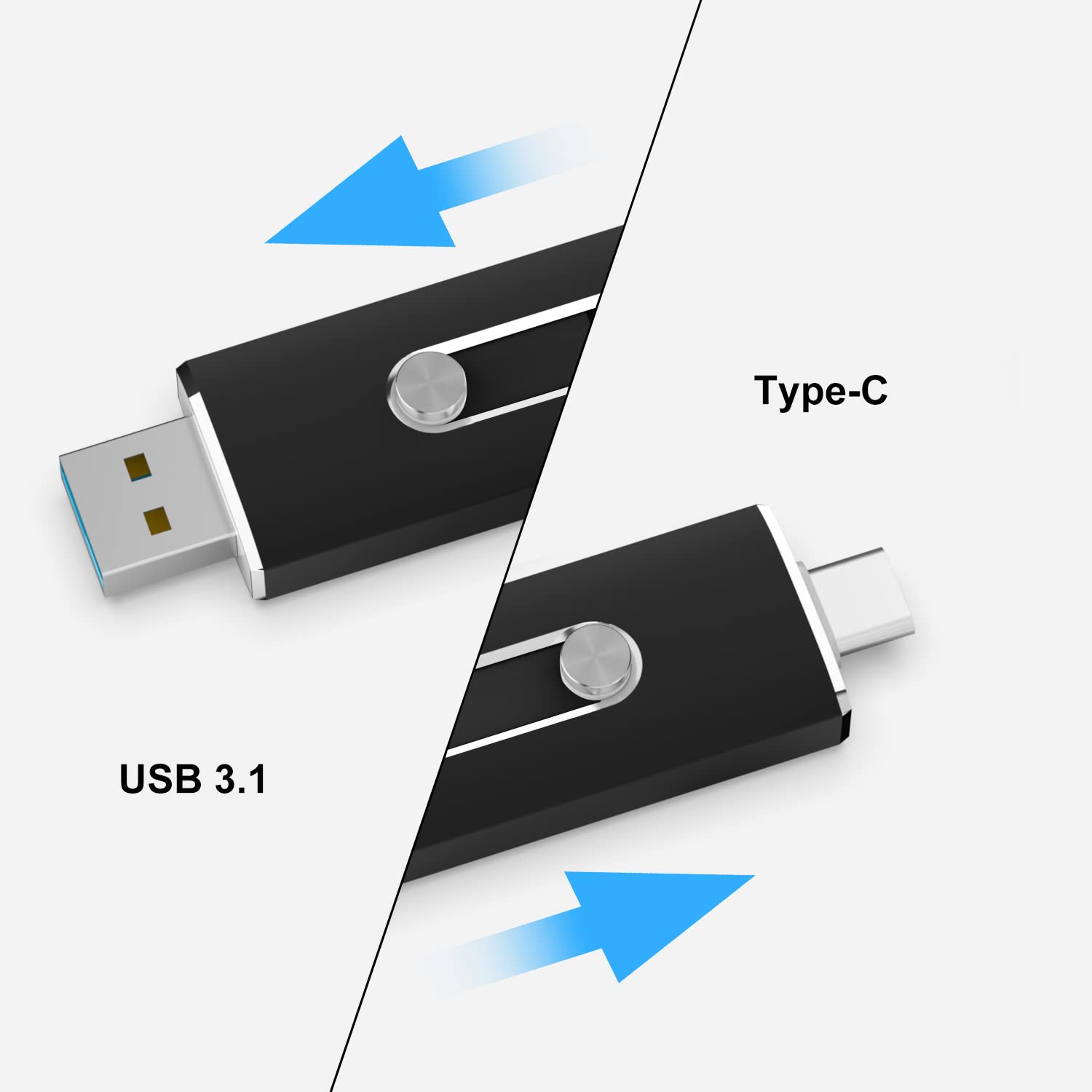 JOIOT 128GB USB C Flash Drive Dual USB 3.2 Flash Drive Type C + USB A Portable Type-C Flash Drive 2-in-1 USB-C Thumb Drive for Smartphone Tablet Computer Mac iPhone