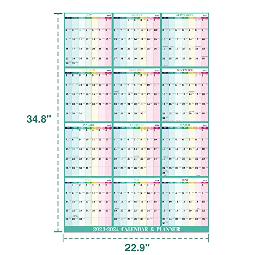 2023-2024 Yearly Wall Calendar - Yearly Wall Calendar 2023-2024, 2023-2024 Dry Erase Calendar with Julian Date, Jul. 2023 - Jun. 2024, Thick Paper, Vertical/Horizontal, Reversible, 34.8" x 22.9