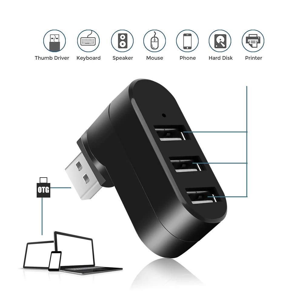 WJCCY USB Hubs 3 Port USB 2.0 Hub Mini Rotate Splitter Adapter Hub for PC Notebook Laptop USB 2.0 Splitter Hub