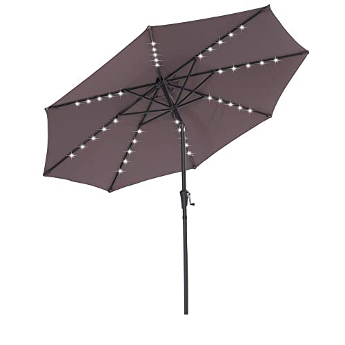 1 Pc of 9ft Patio Deck Umbrella Solar Powered LED Lights Round Canopy - Brown Color