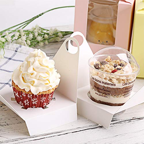 50 Pack Cupcake Boxes Individual, Portable Single Cupcake Carrier With Window Insert and Handle, Cupcake Boxes Individual Blue For Bakery Wrapping