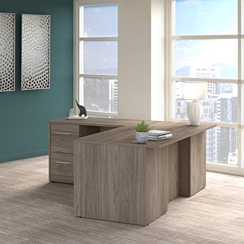 Bush Business Furniture Office 500 L Shaped Executive Desk with Drawers, 72W, Modern Hickory