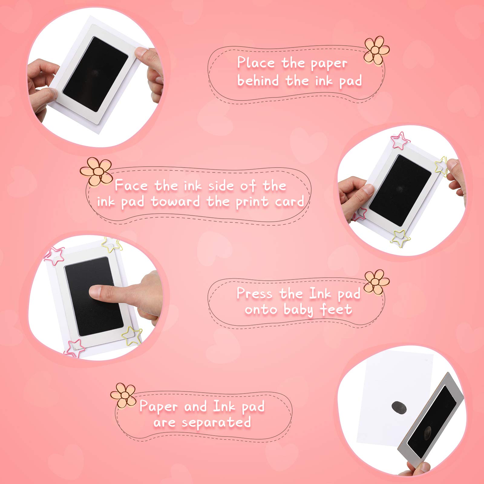 23 Piece Large and Medium Inkless Keepsake Ink Pad Kit Include 5 Clean Touch Ink Pads 10 Card and 8 Star Shaped Paper Clips Pet Paw Inkless Print Kit Great for Family Keepsake Newborn Registry