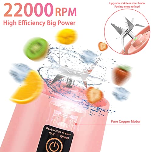 13.5oz Portable Blender Smoothies Personal Blender Mini Shakes Juicer Cup for home,office,Outdoors.Multi-purpose USB Rechargeable Blender with Protection Design (pink)
