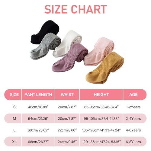6 Pack Baby Girls Tights Solid Cable Knit Thick Cotton Legging Pants Stocking Pantyhose for Infants Toddlers 1-8T