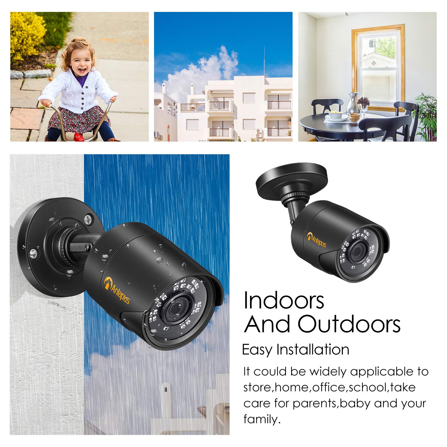 Anlapus 4 Pack HD 1080P 4-in-1 Analog/TVI/CVI/AHD Outdoor Indoor CCTV Security Cameras with 65ft Night Vision for 960H/720P/1080P DVR System