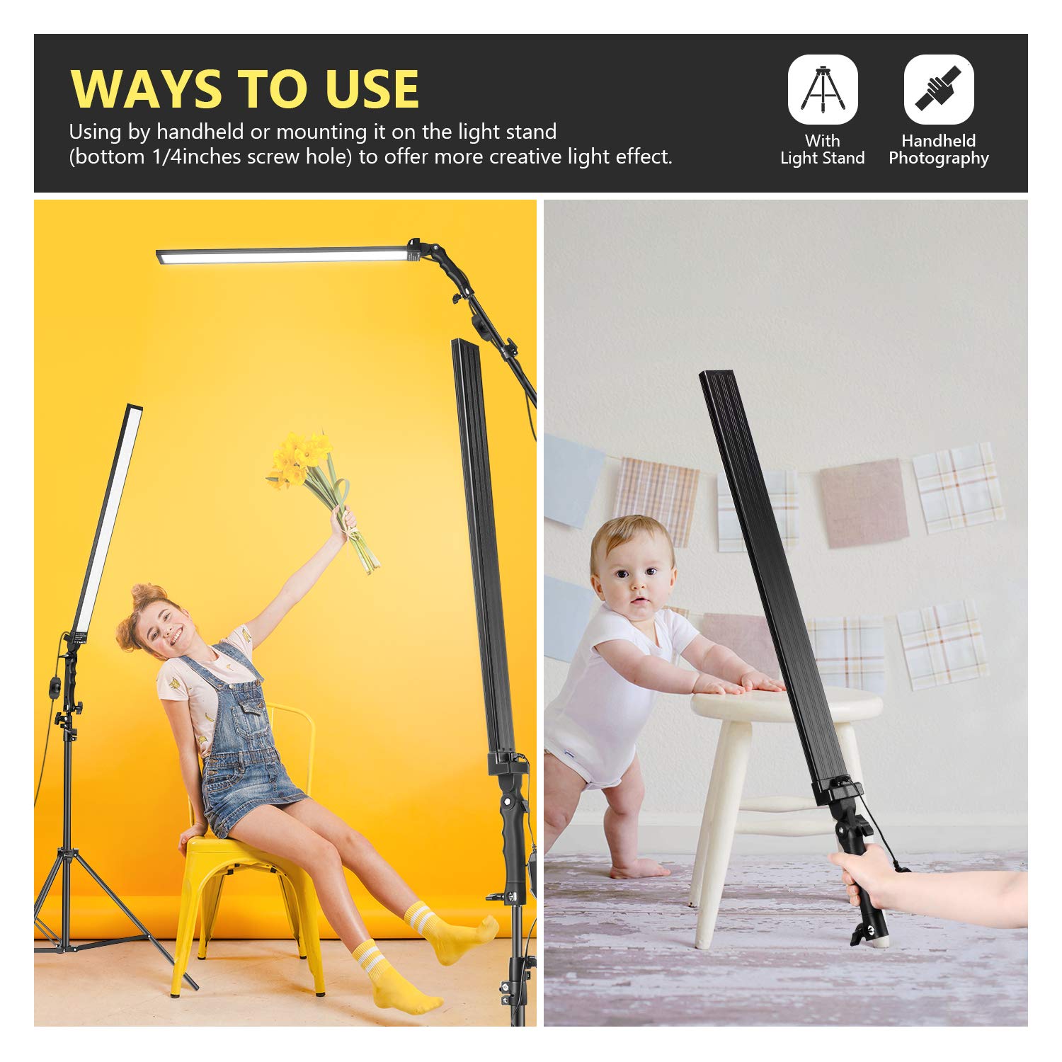 Neewer 3-Pack 60 LED Video Lighting Kit with Adjustable Brightness, 2.24 Meters Light Stand