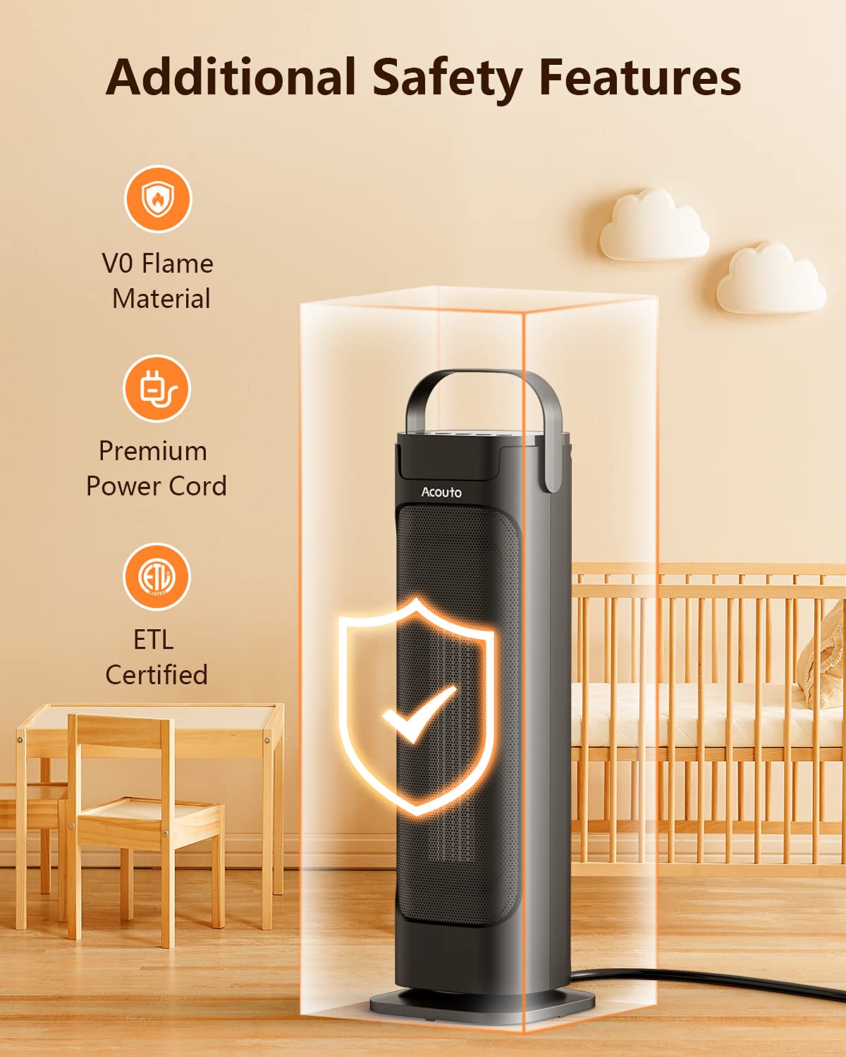 24" Space Heater, Acouto 1500W Portable Electric Heaters Indoor Use, Oscillating Ceramic Heater with Overheat & Tip-over Protection, ECO Mode, 12H Timer for Living Room, Bedroom, Office, Garage