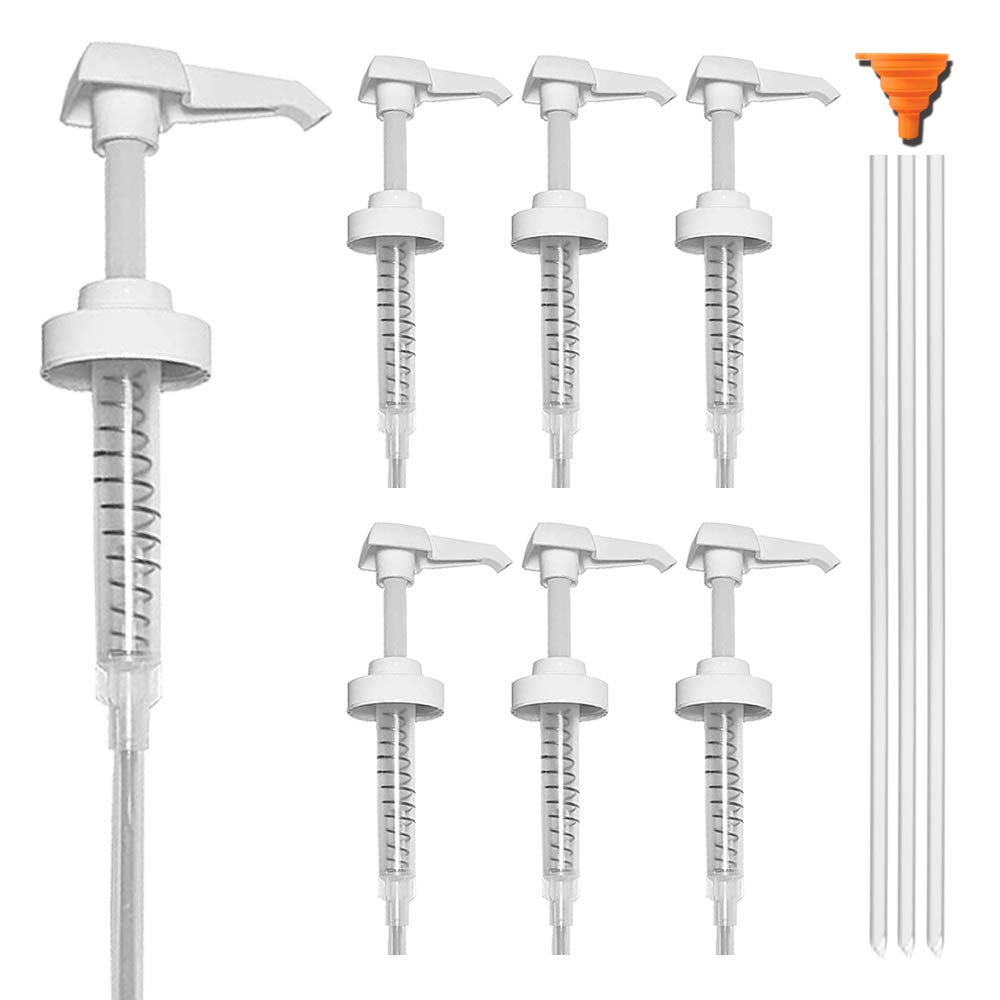 6 Pack Gallon Jug Pump Dispenser 38-400 Syrup Pump for Gallon Jug Dispensing - 7cc Lotion Gallon Shampoo Pump Top Replacement, Fits 1 Gallon Bottle 64oz 128oz Hand Sanitizer Containers, Plus Funnel