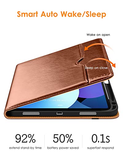 DTTO for New iPad Air 5th/4th Generation Case 2022/2020 with Pencil Holder, Premium Leather Business Folio Stand Cover [2nd Pencil Charging] - Multiple Viewing Angles for iPad Air 10.9", Dark Brown