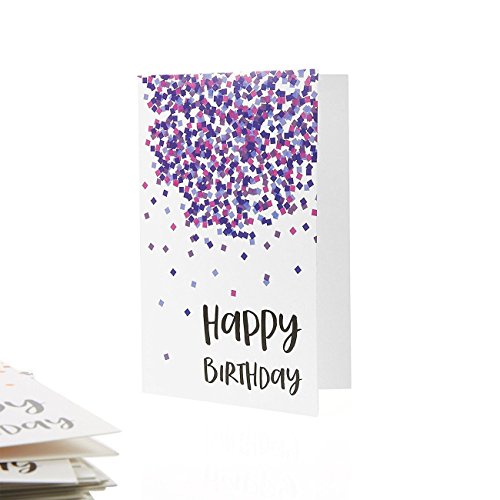 48 Pack Birthday Cards Bulk, 6 Assorted Confetti Designs with Envelopes, 4x6
