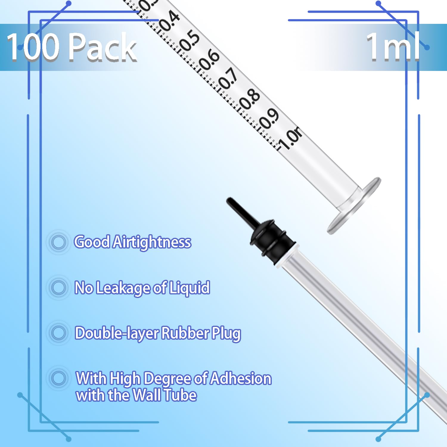 1ml Syringes with Caps (Pack of 100)