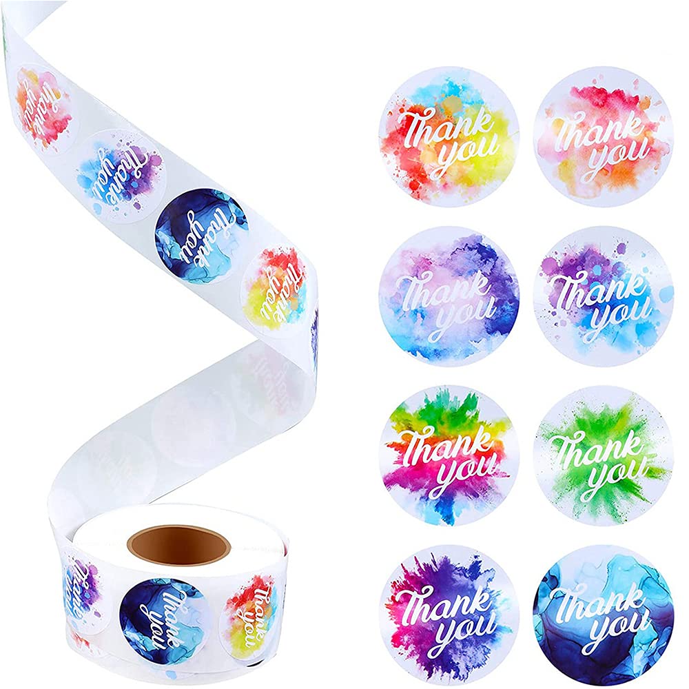 500PCS 1 Inch Watercolor Thank You Stickers Roll 8 Design Thank You Seal Stickers for Small Business Greeting Card Flower Bouquets Gift Wraps Tags Holiday Gifts Wedding Party Giveaways