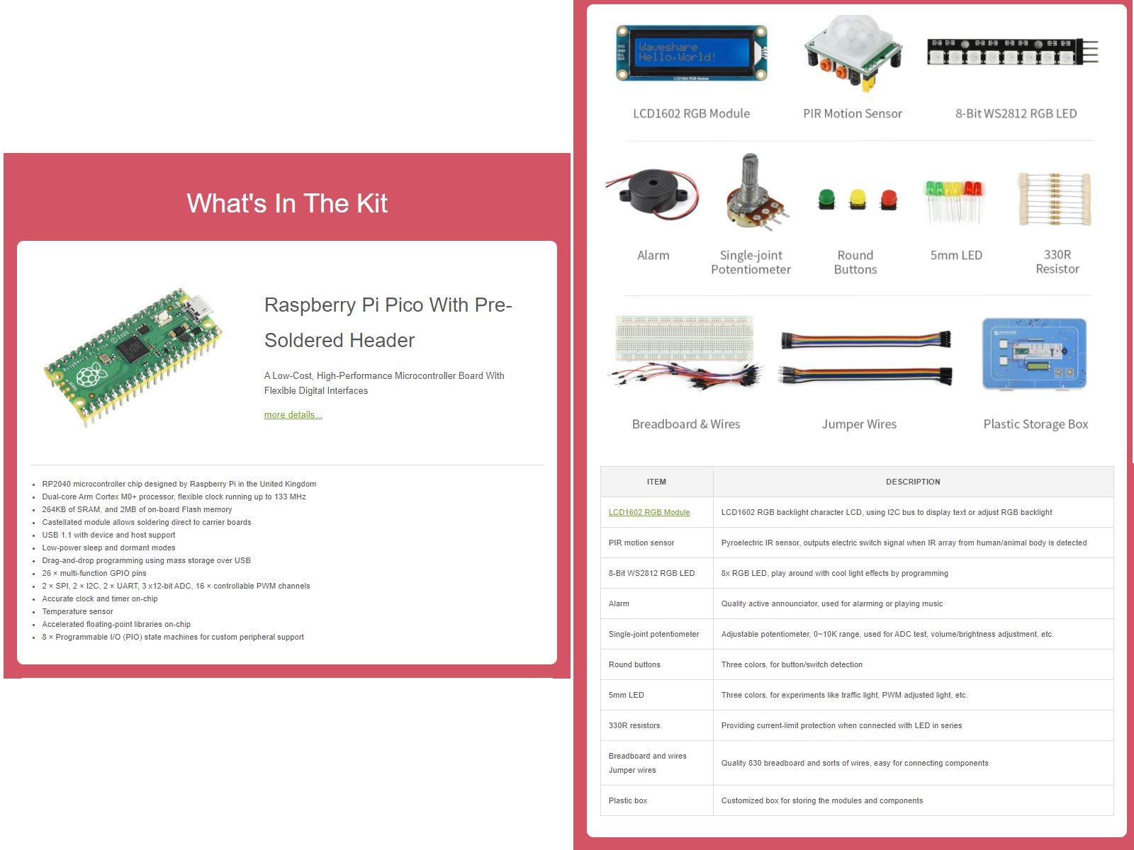 waveshare for Raspberry Pi Pico Basic Starter Kit with Rich Tutorials and Resources,Fast Getting Started with Raspberry Pi Pico and MicroPython Programming for Raspberry Pi Beginners