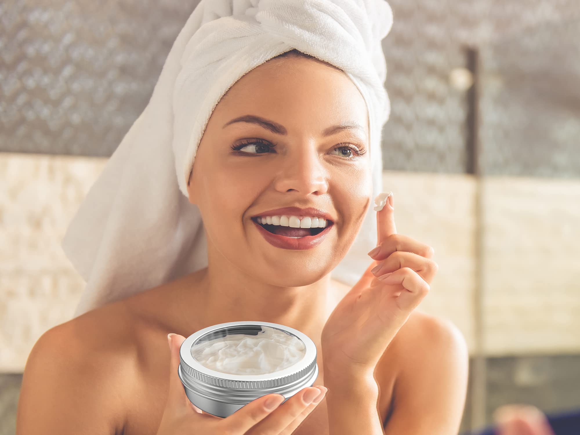12 Pcs 4 Ounce aluminum Tins Jars Containers Round Clear Top Screw Lids Containers for Cosmetic, Salves, Balms, Lip Balm, Spices or Others, Silver