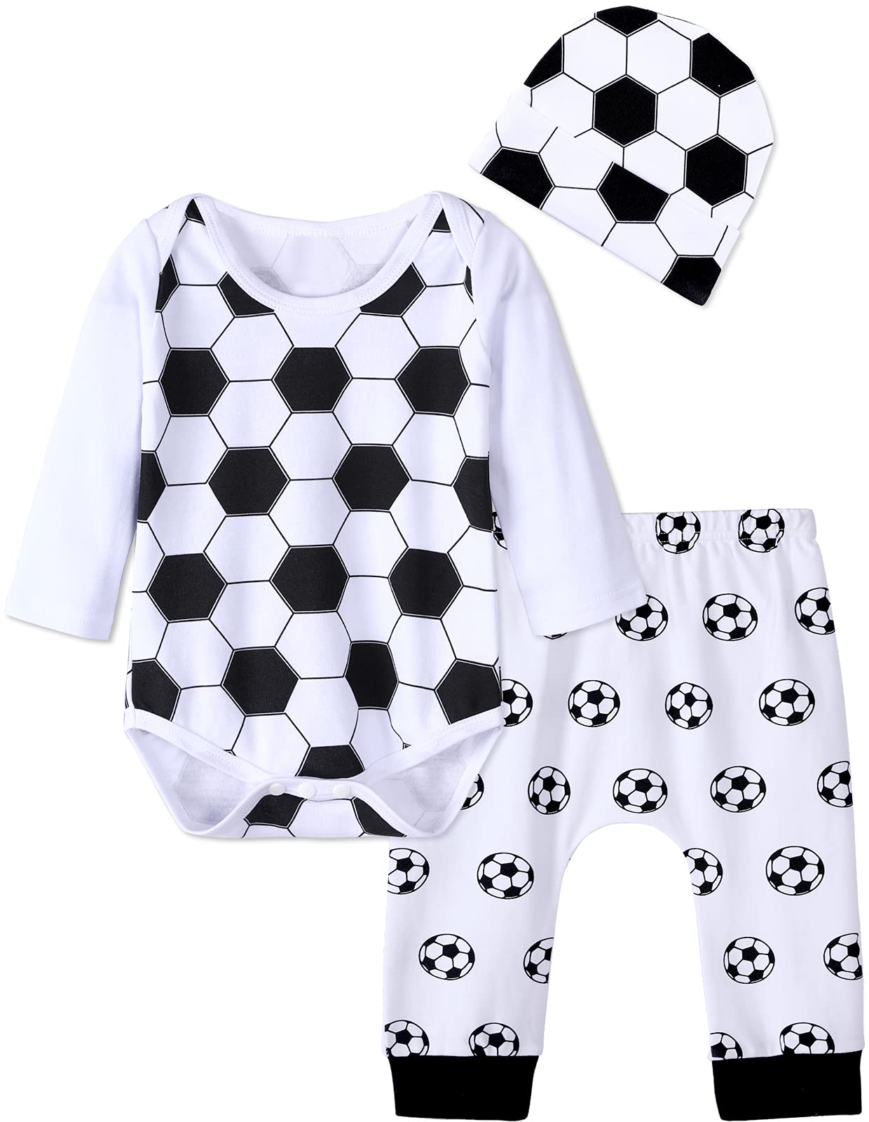 COSLAND Baby Soccer Outfit Infant Boys Cotton Pant Sets, White, 0-3 Months