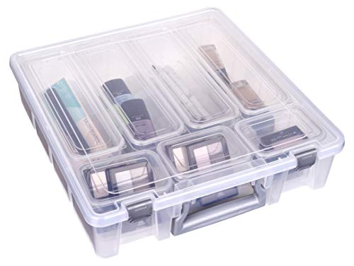 AB Designs 6967ABD Super Satchel with 9 Mixed Bins Inside Stackable Home Storage Organization Container, Clear with Sliver Latches and Handle, w/Long