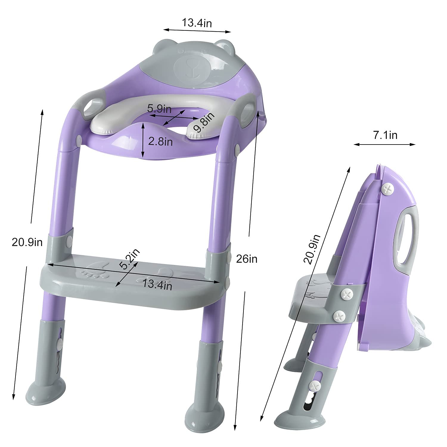 Potty Training Seat Ladder Girls,Toddlers Potty Training Toilet Seat Boys,Kids Potty Seat Potty Chair with Step Stool Fedicelly(Gray/Purple)