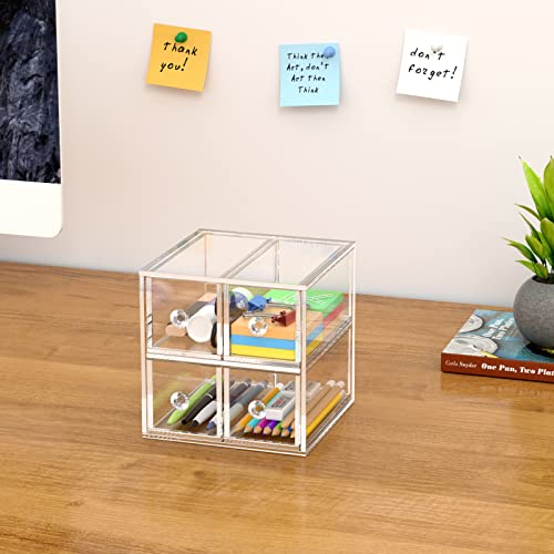 AITEE Acrylic Clear Makeup Organizer with 4 Drawers Stackable Cosmetics Storage Display Case for Vanity,Bathroom Counter, Dresser,Desktop,Countertop Holder for Lipstick, Eyeshadow, Nail Polish