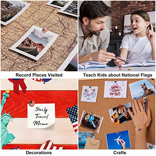 200 Pcs National Flag Thumb Tacks Country Flag Push Pins with National Flag Guide, Map Tacks Places I've Been Flag Map Push Pins for World Map Pins Flag Map Pins for Cork Board, Travel World Map