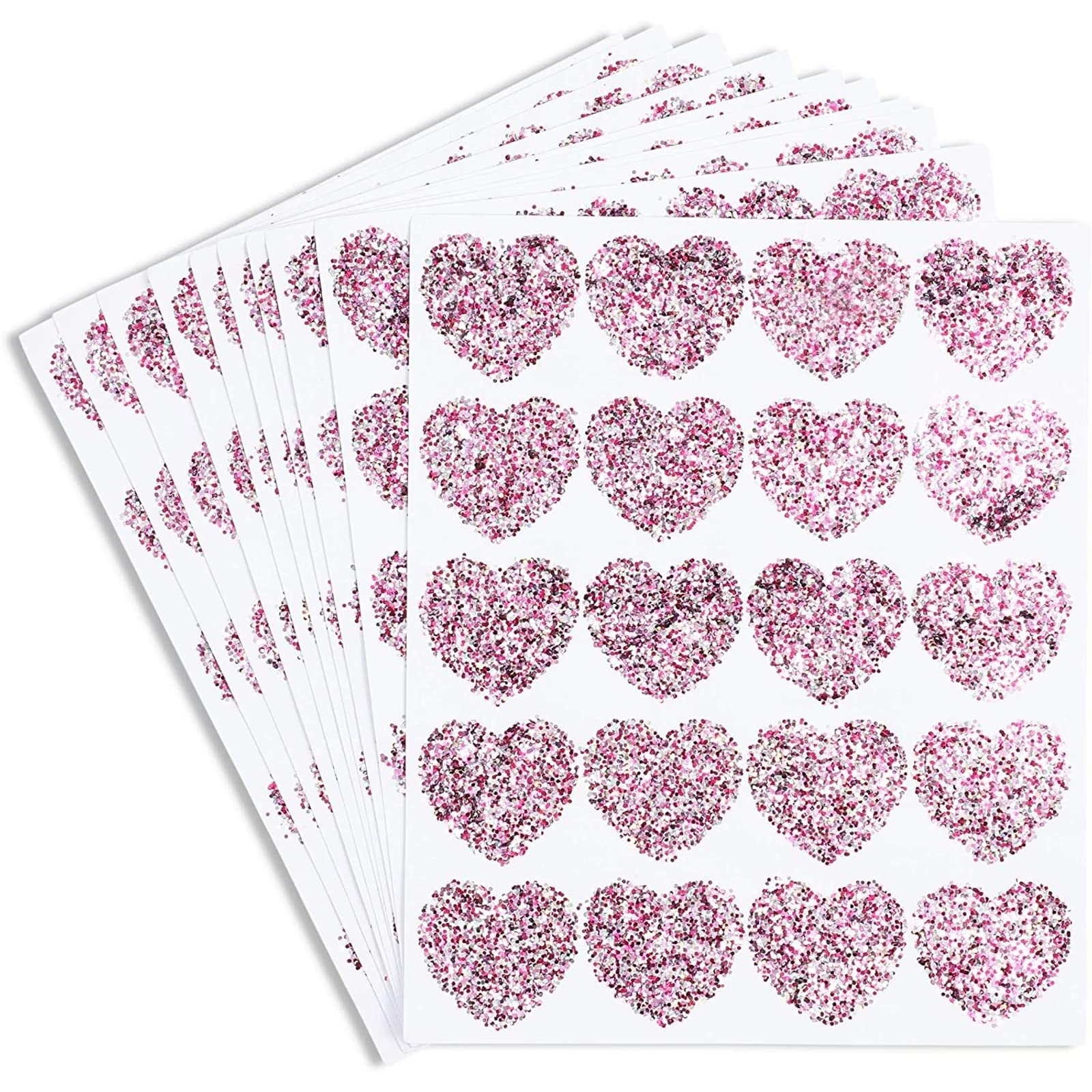 200-Pack 1.5-Inch Holographic Glitter Heart Stickers, Adhesive Sparkle Decals, Envelope Seal Stickers for Wedding, Birthday, and Graduation Invitations, Crafting Supplies (Hot Pink)