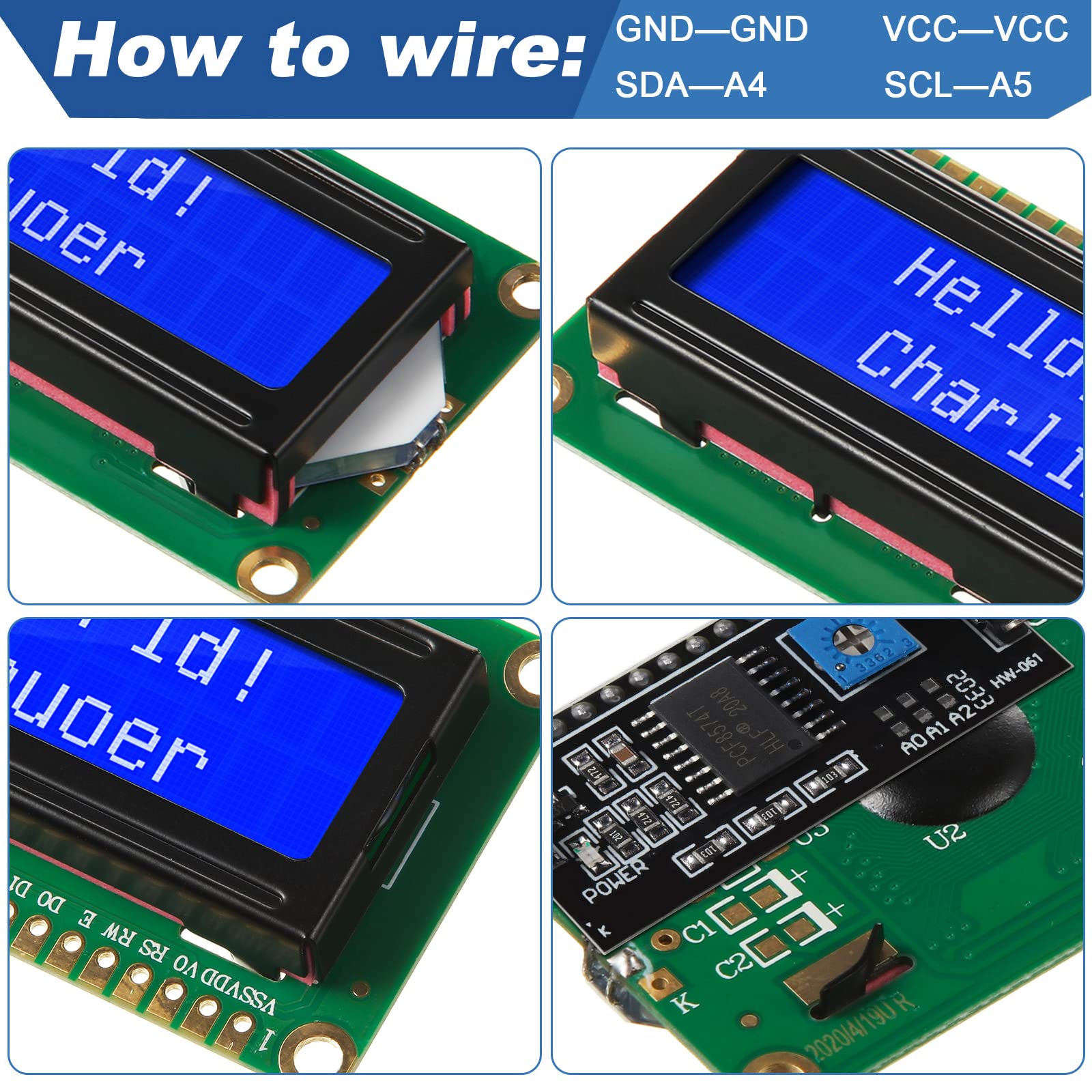 Frienda 4 Pieces IIC/ I2C/ TWI LCD 1602 16x2 Serial Interface Adapter and 16x2 1602 LCD Module Display Blue Backlight Compatible with Arduino R3 MEGA2560 (Blue)