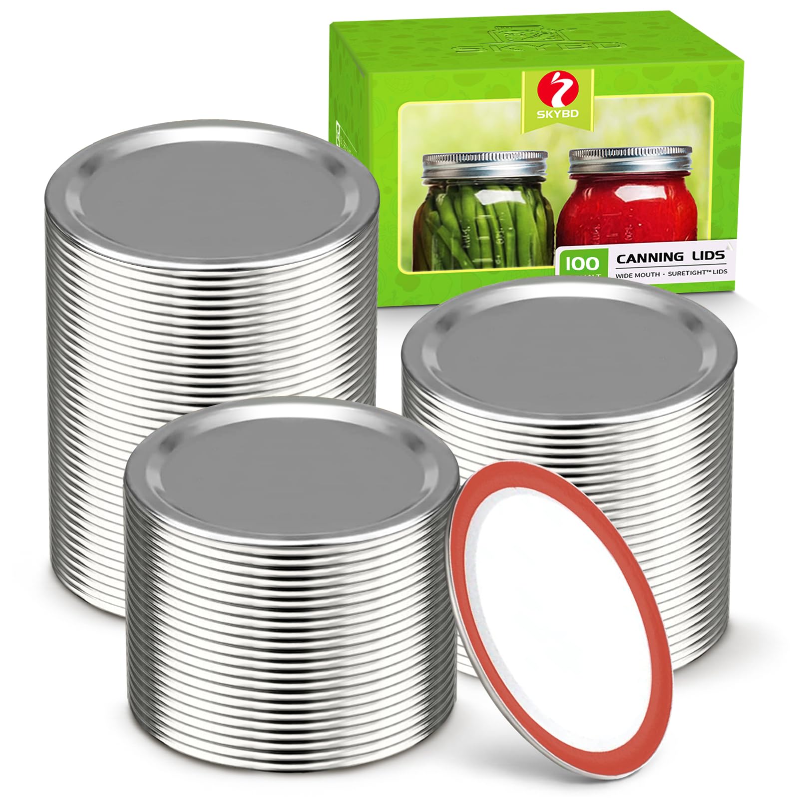 100-Count, WIDE Mouth Canning Lids for Ball, Kerr Jars - Split-Type Metal Mason Jar Lids for Canning - Food Grade Material, 100% Fit & Airtight for Wide Mouth Jars (86mm)