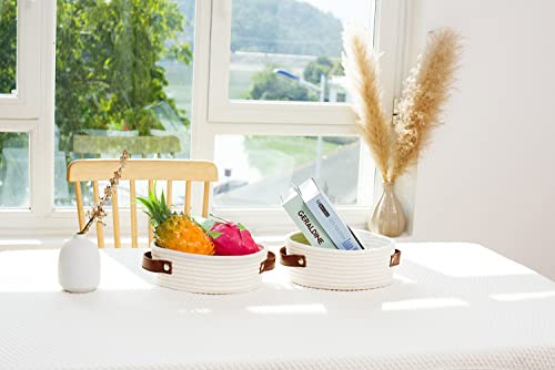 Small Basket for Organizing Small Cotton Rope Woven Storage Bins Dog Toy Bin Mini Rope Basket Small Organizer Bins Little Basket with Handle for Kids Baby Cloth Christmas Gift Empty, XS White 2 Pack