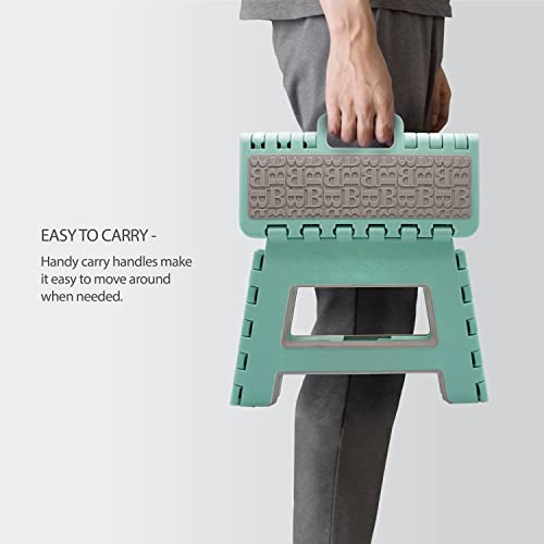 Brookstone BKH1101 9β Folding Step Stool, Non-Slip Textured Grip Surface, Foldable Space Saving Design, Carrying Handle, Holds Up to 300 Pounds, Mint