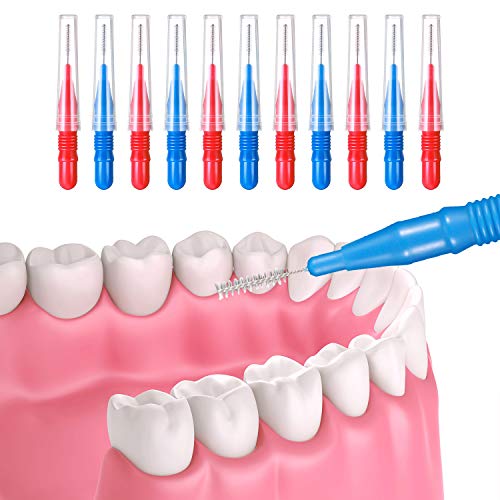150 Pieces Interdental Brush Toothpick Tooth Flossing Head Oral Interdental Brush Flosser Toothpick Cleaners Tooth Cleaning Tool (Red, Blue,0.1 Inch, 0.12 Inch)