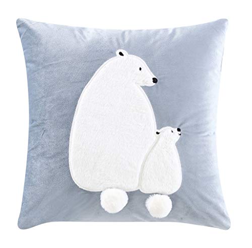 Chezmoi Collection Velvet 3D Polar Bear Pillow Removable Cover with Pillow Insert, Faux Fur Throw Pillow, Decorative for Sofa Couch Living Room Bedroom 18 x 18 Inches