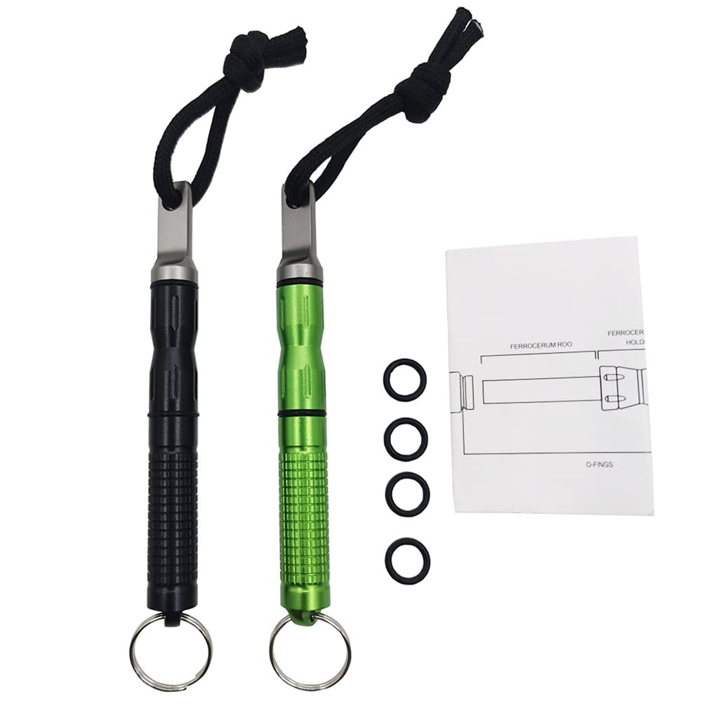2-Pack Compact Fire Starter Sticks Scraper Striker Waterproof Fire Steel Strikes Survival Ferro Rod Flint Fire Steel Spark Magnesium Rod for EDC, Emergency Survival Kits,Camping,Hiking(Green+Orange)