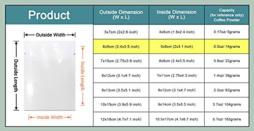 200 Pieces White Metallic Mylar Foil Open Top Sealable Bags 2.4x3.5 inch Vacuum Heat Seal Pouches for Food Storage Packaging with Tear Notches