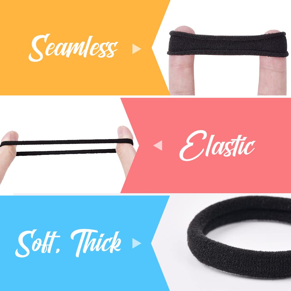 50Pcs Black Hair Ties, IKOCO Seamless Ponytail Holder Hair Bands No Damage for Women Girls, Fabric