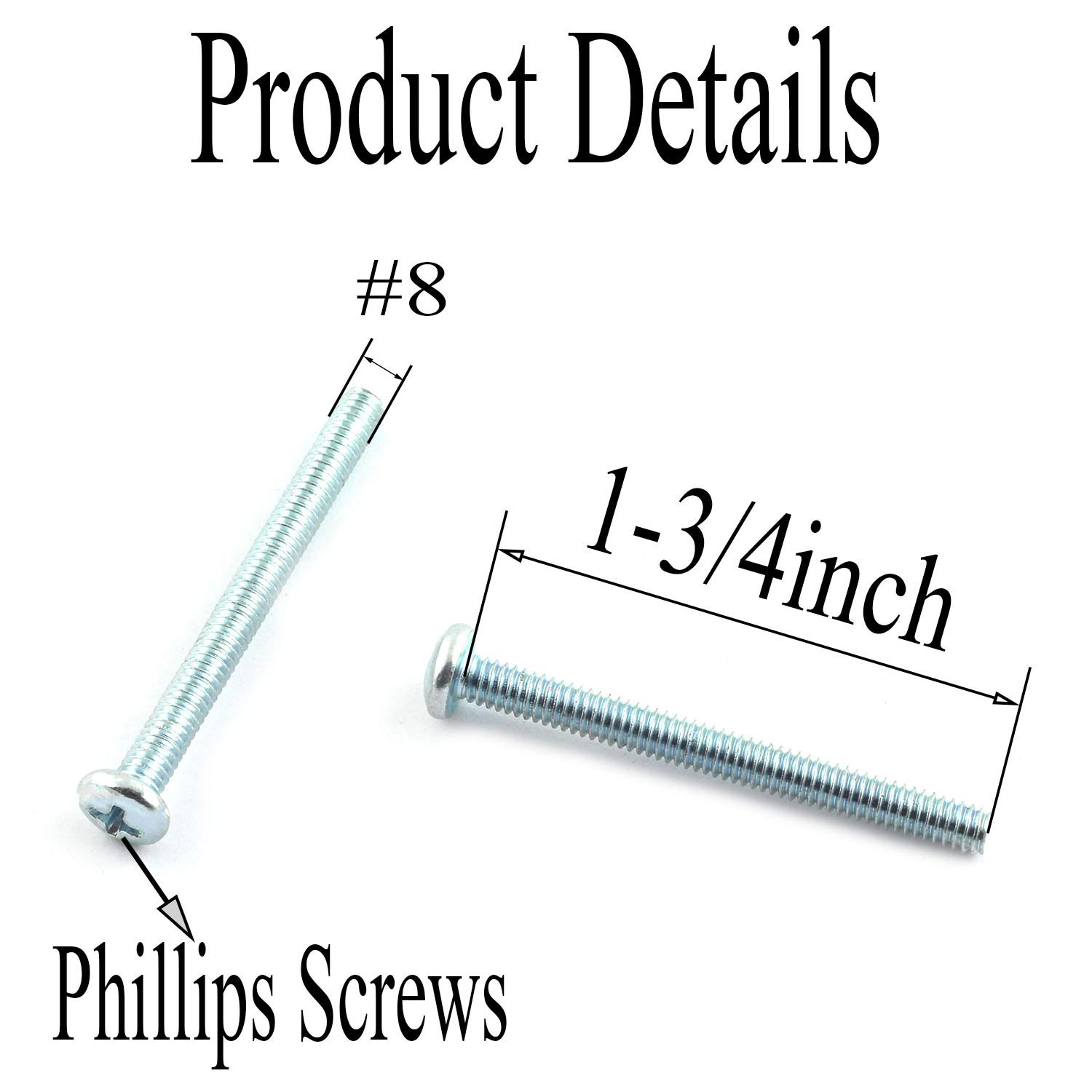 24pcs 8-32 x 1-3/4" Machine Screws Metal Mounting Hardware Fitting Fastening Accessories Cross Slotted Round Phillips Head Screw Bolt