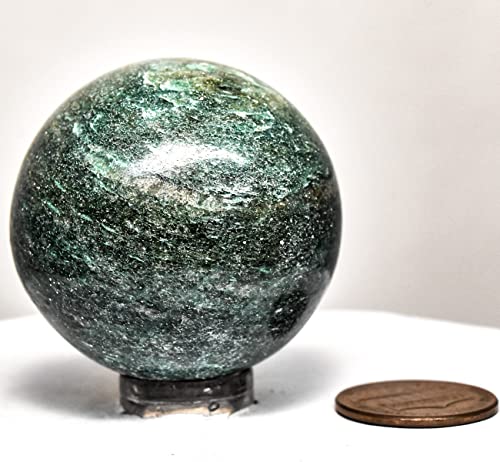 38mm Deep Green Jade Sphere Sparkling Natural Mineral Ball Polished Nephrite Crystal Stone - India + Stand