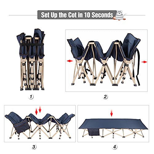 REDCAMP Extra Long Folding Kids Cot for Sleeping 7-15, Portable Toddler Cot Bed Child Travel Cot for Camping, Navy 75''x26''