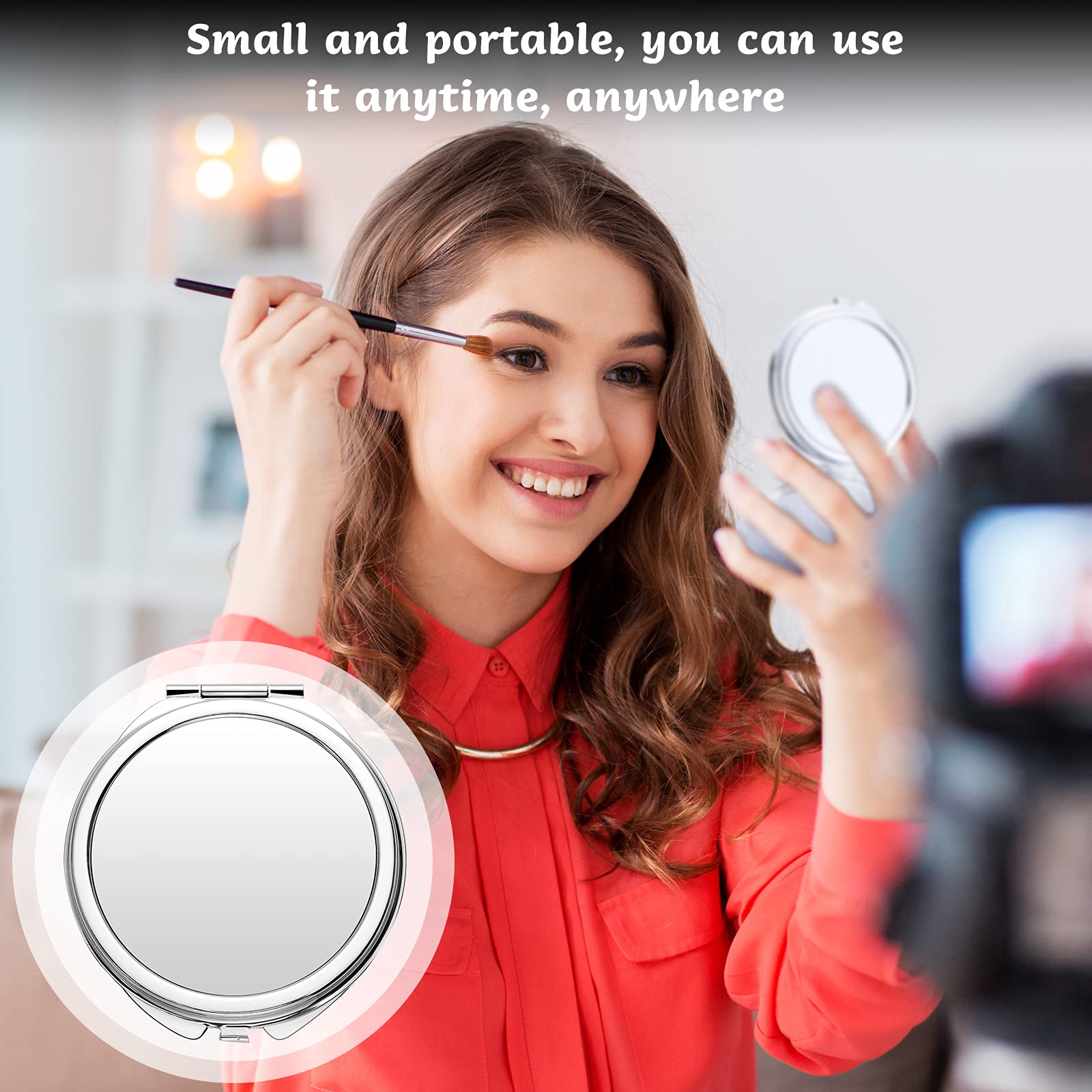 6 Pieces Sublimation Pocket Makeup Mirror Sublimation Metal Compact Mirror Sublimation Travel Makeup Mirror for Women Men Home Travel Use