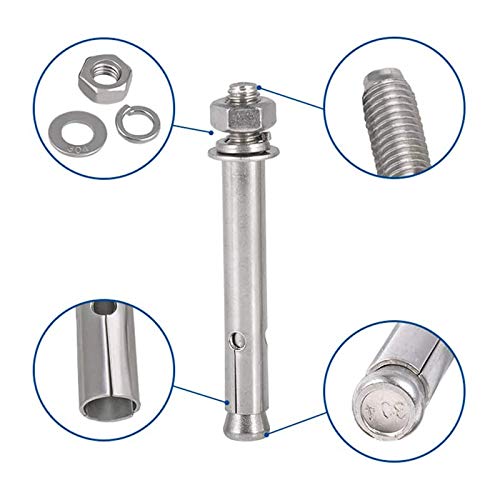 5 Pcs M6 x 50mm 304 Stainless Steel Expansion Bolt External Hex Expansion Screw Bolt Sleeve Anchor,Pool Safety Cover Expansion Bolts,for Concrete
