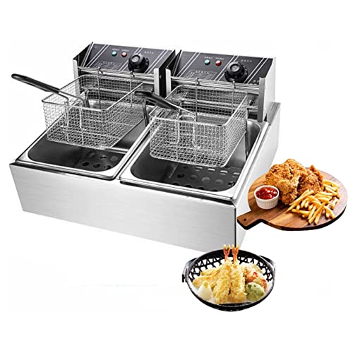 12L Electric Deep Fryer Commercial Dual Tanks Fryers 2500W Stainless Steel Countertop Oil Fryer, Commercial Restaurant, Fast Food Restaurant