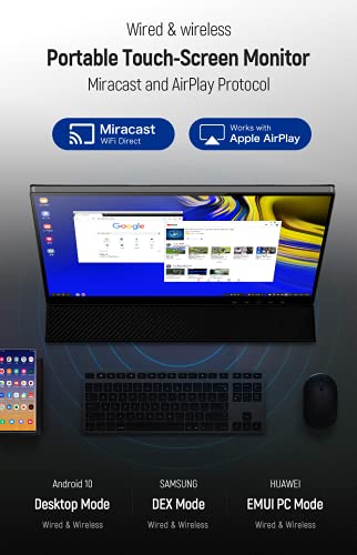 4K Portable Monitor Touchscreen Automatic Rotate 17.3 Inch UHD 3840x2160 Wireless Display Airplay Miracast Monitor for Phone HDMI USB C Monitor Vesa Mount HD Laptop Display (Non-battery Monitor)