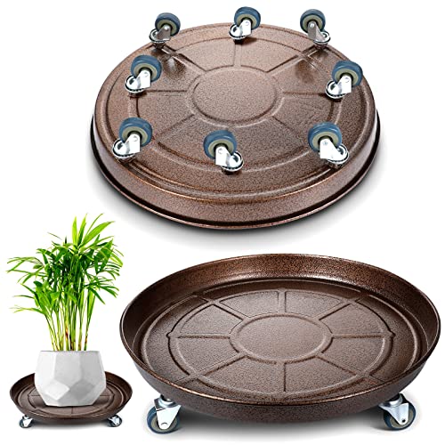 20 Inch Round Plant Stand with Wheels Heavy Duty Plant Stand Easy Moving Plant Dolly Large Metal Planter Tray Round Pot Trolley with Casters for Indoor Outdoor Round Flower Pot, No Holes