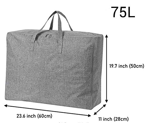 N / D Large-Capacity Storage Bag with Zipper and Handle, odorless, Waterproof, Moisture-Proof, Carrying Bag, Bed Storage Bag, Blanket, Clothes, Quilt, Pillow, Mobile Bag. (75L 50L) (2 Pieces Gray)