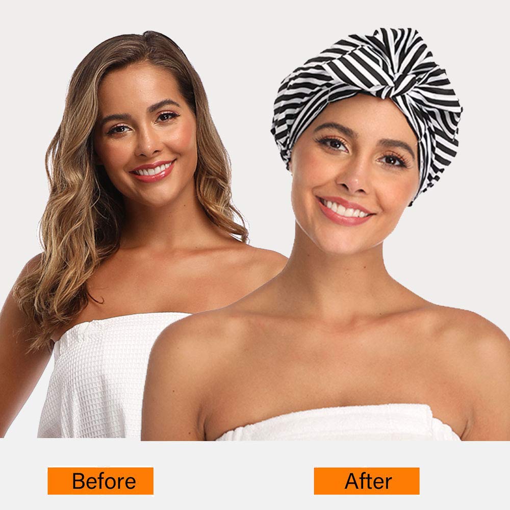 VVolf Shower Cap for Women Hair Caps for Shower Reusable Shower Cap for Long Hair Large Turban Shower Cap for Braids Black
